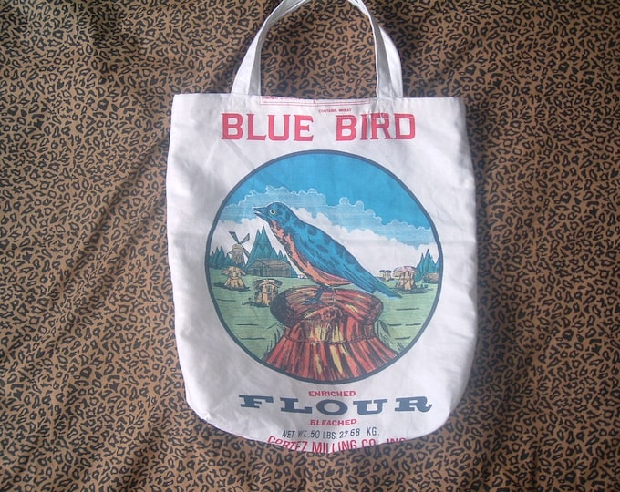 Blue Bird Flour Sack Tote Bag | Etsy