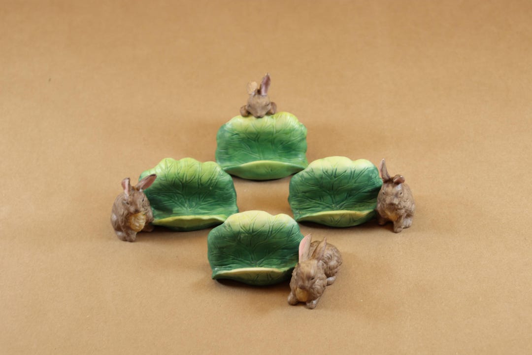 Fitz and Floyd Bunny Rabbit and Cabbage Leaf Place Card Holders - Set ...