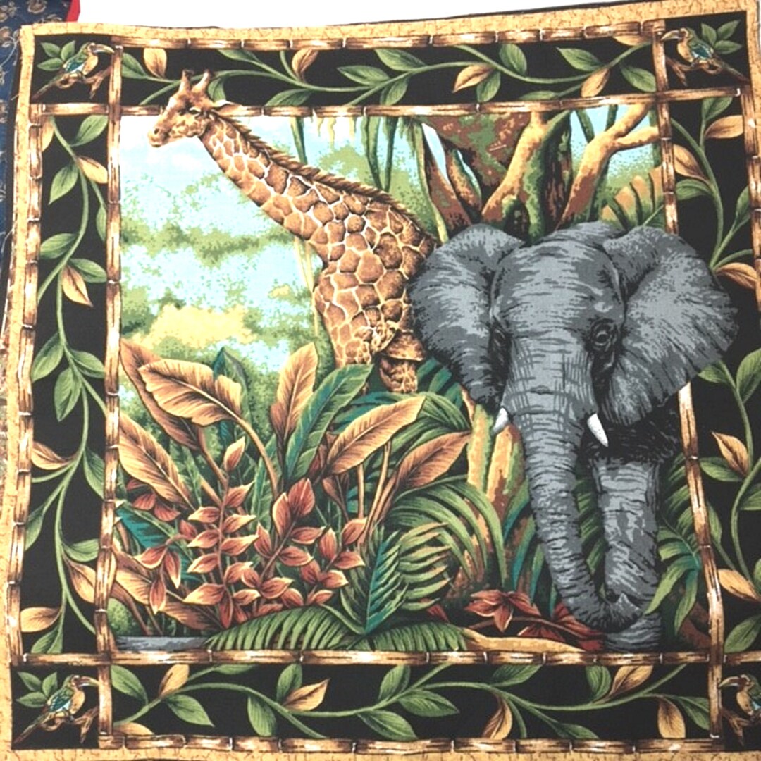 Jungle Animals Fabric Panels Lion Elephant Giraffe Sewing Quilting ...