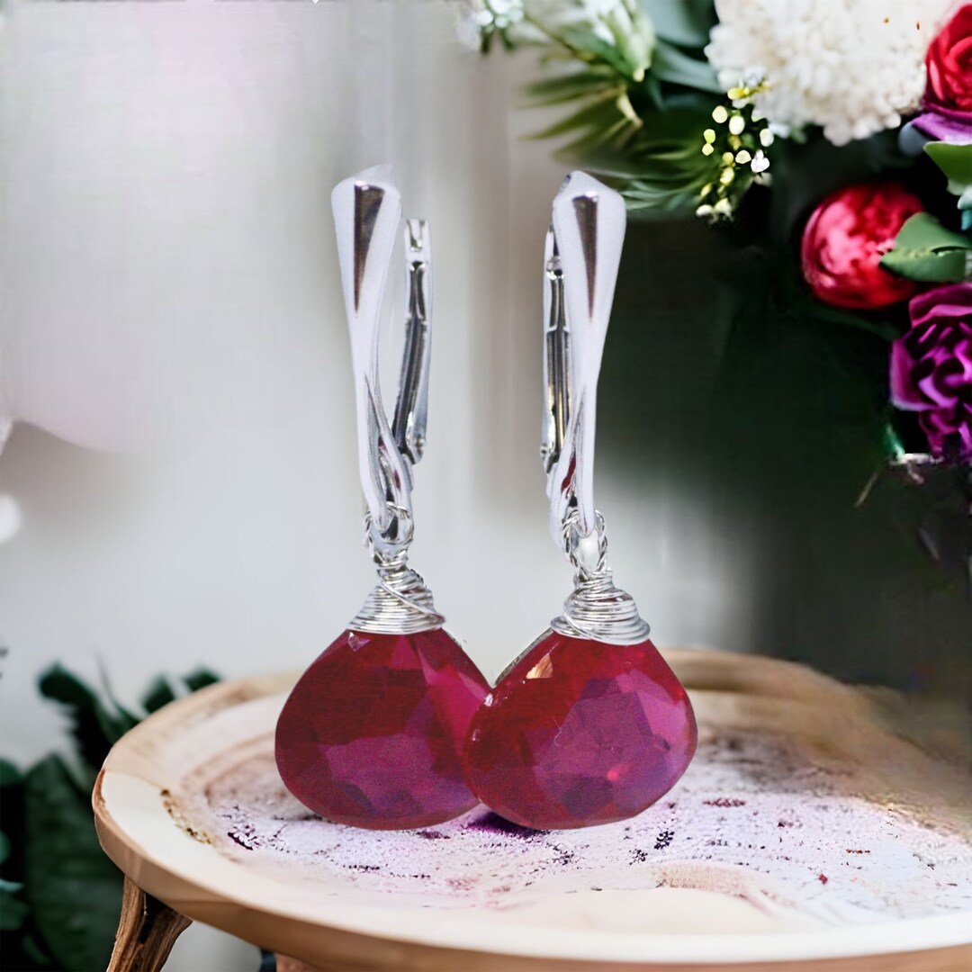 Lab Made Ruby Earrings Sterling Silver 925 , Wire Wrapped , From Canada - Etsy
