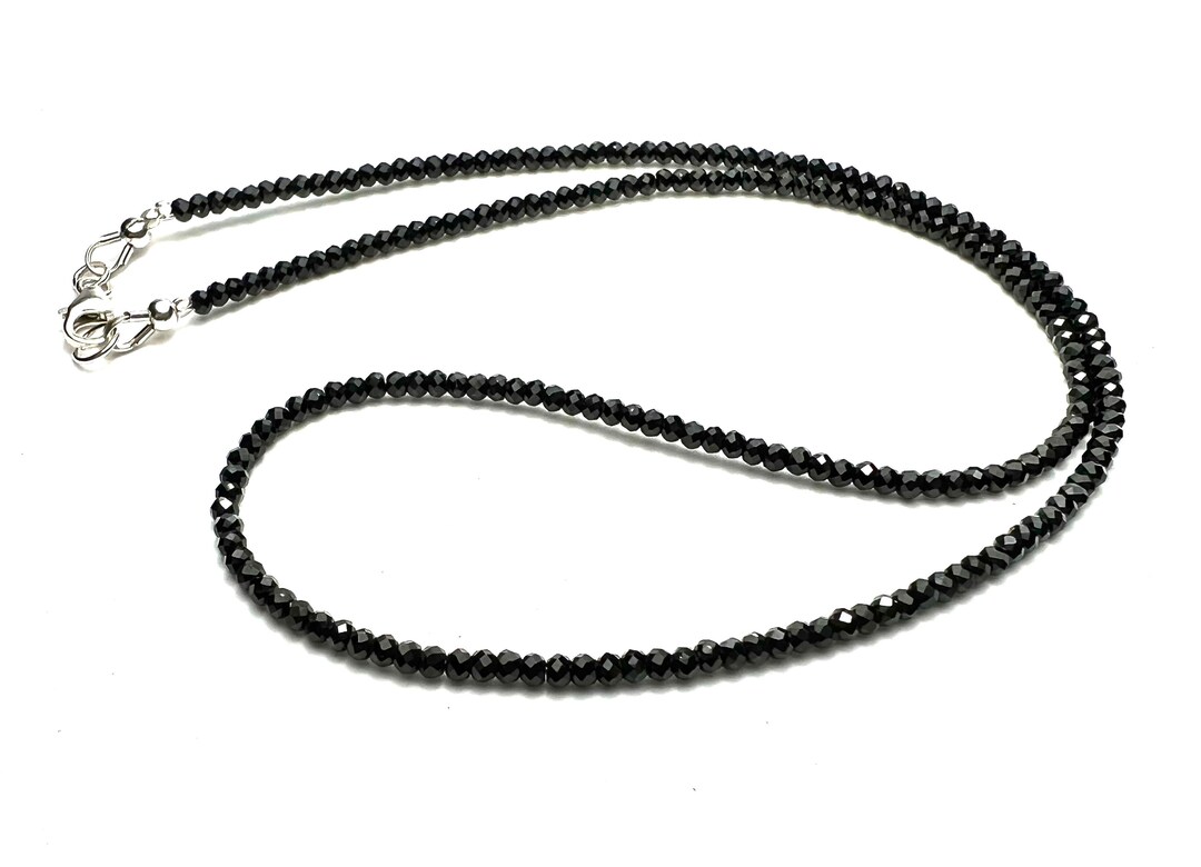Natural Black Spinel Necklace Sterling Silver 925 Gold Etsy
