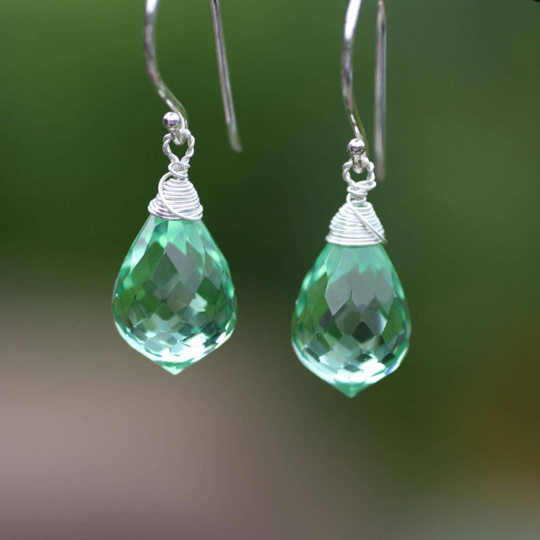 Seafoam Green Tourmaline Earrings in Solid Sterling Silver 925 ...