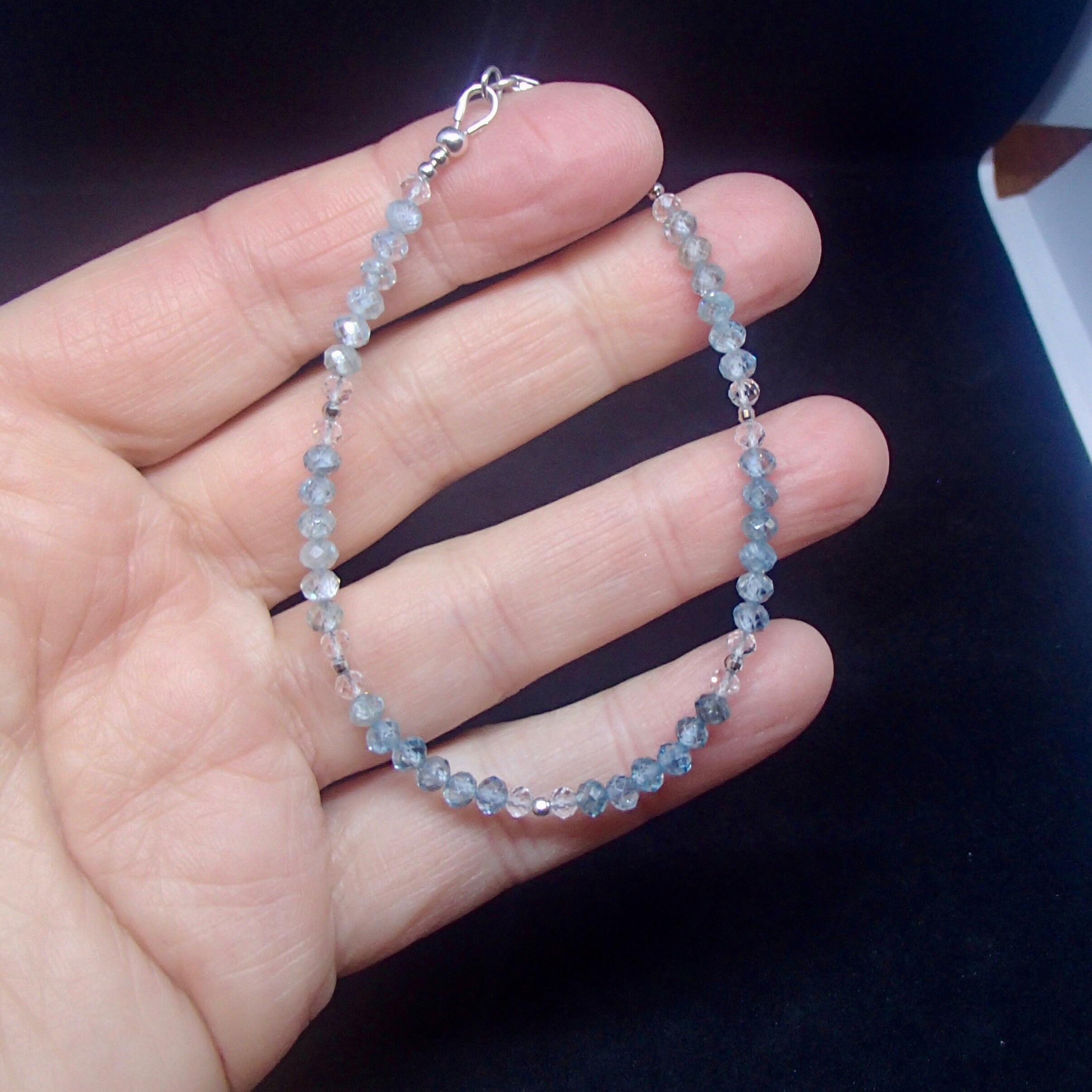 Natural Ice Quartz Blue Zircon Bracelet Solid 14k White Gold | Etsy