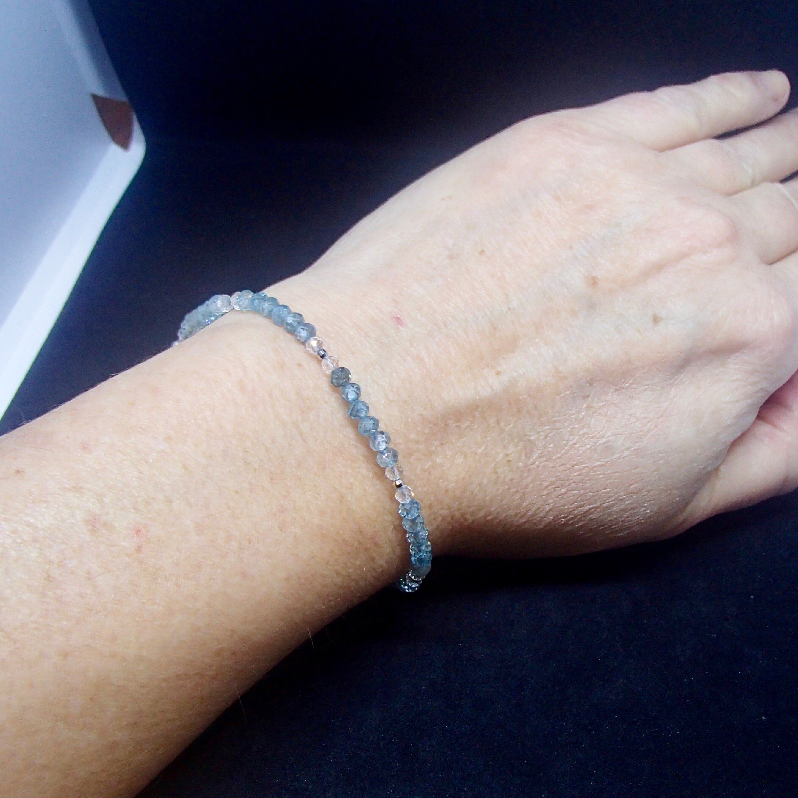 Natural Ice Quartz Blue Zircon Bracelet Solid 14k White Gold | Etsy