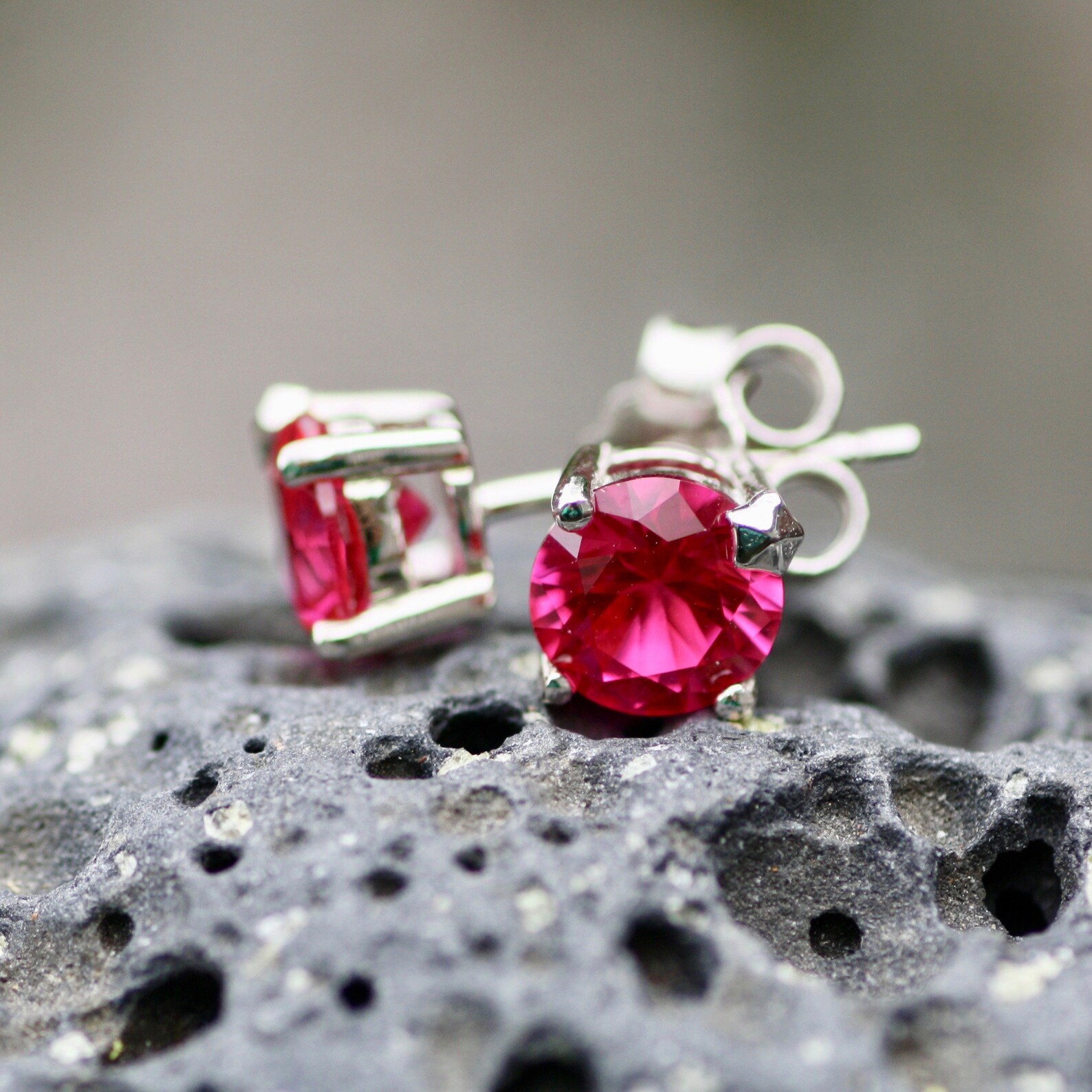 Lab Made Ruby Stud Earrings Sterling Silver 925 July | Etsy
