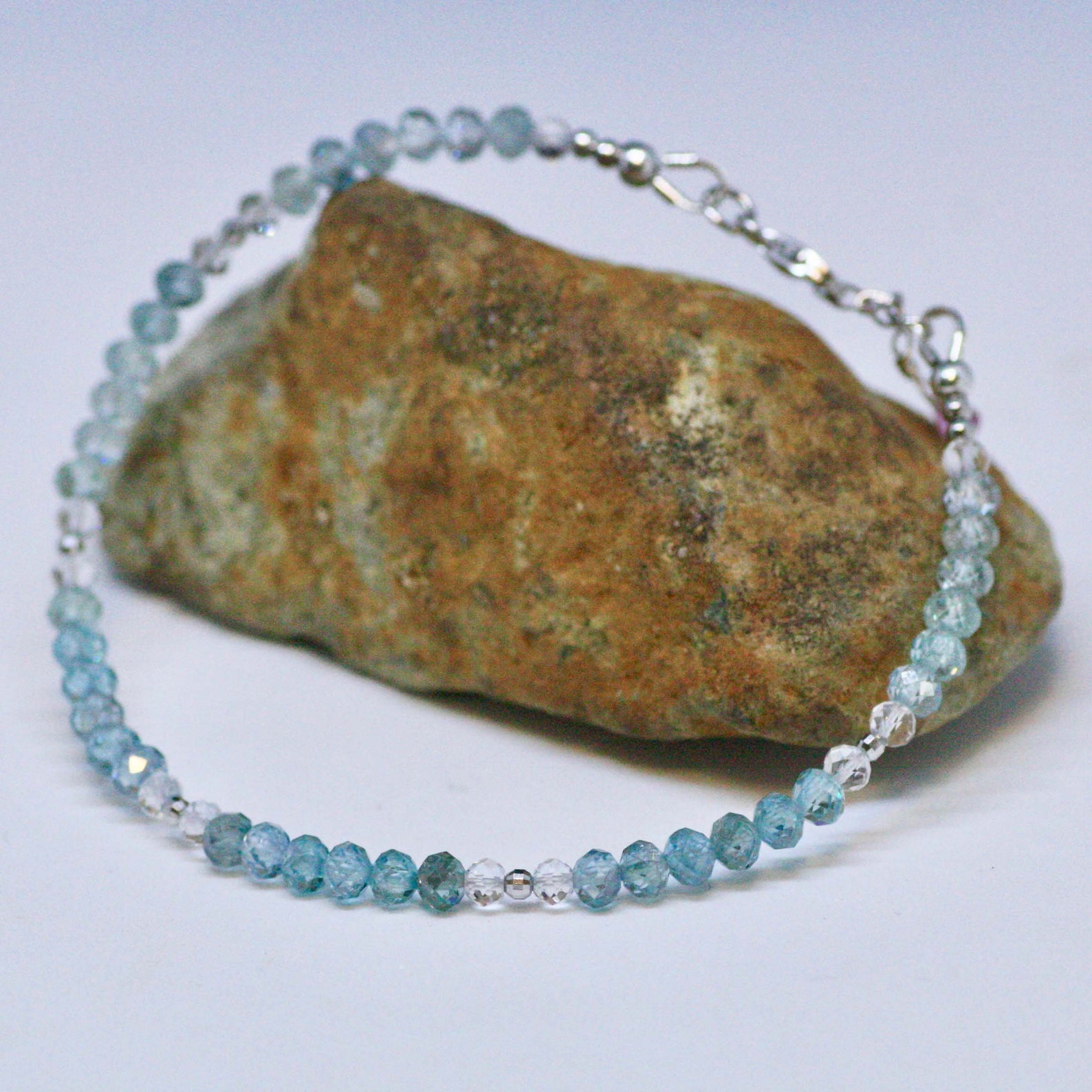 Natural Ice Quartz Blue Zircon Bracelet Solid 14k White Gold - Etsy