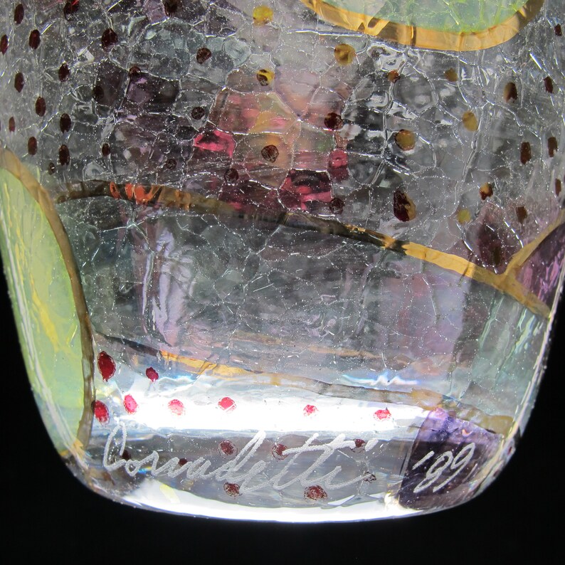 Signed Corradetti 1989 Art Glass Vase Crackle Glass With Circles and ...