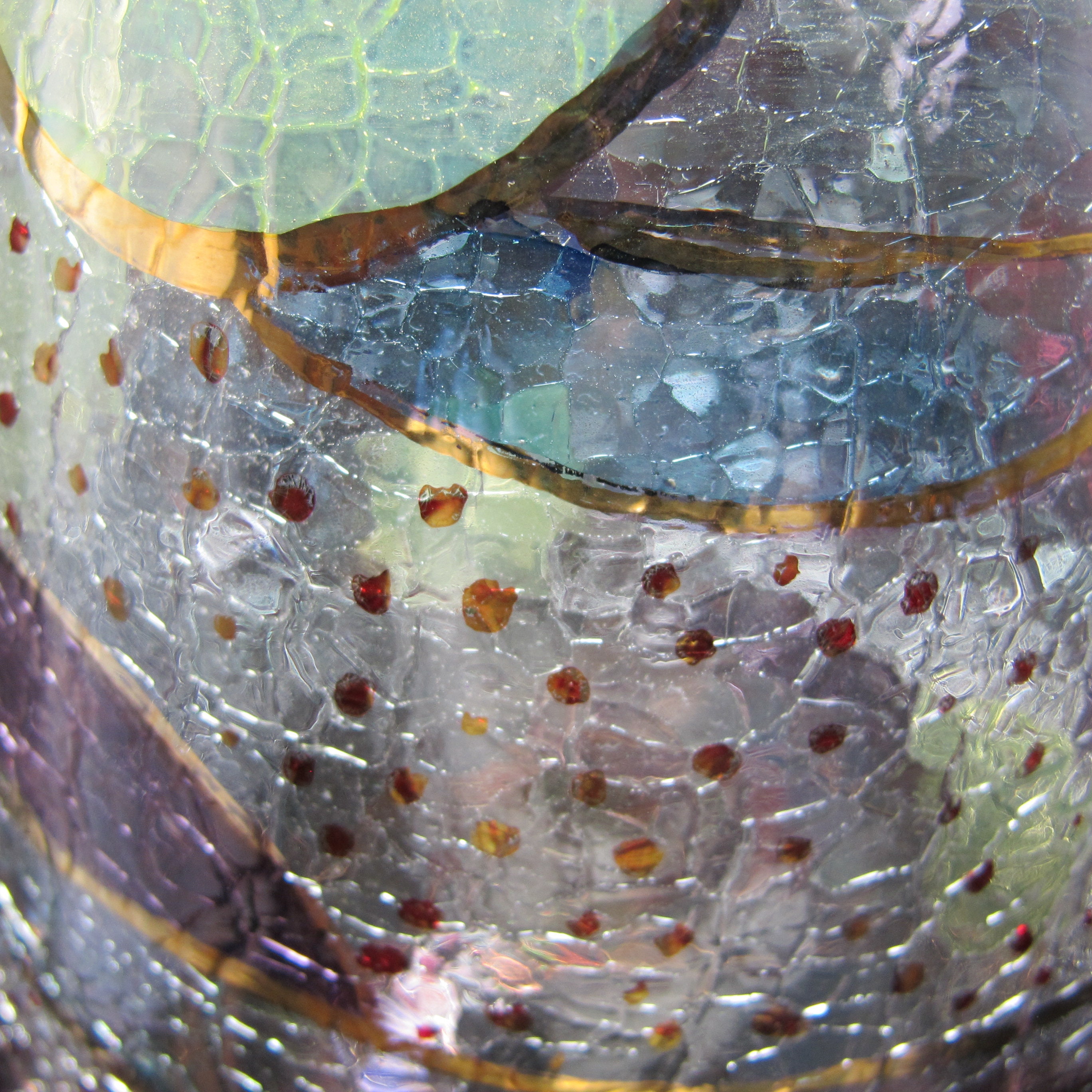 Signed Corradetti 1989 Art Glass Vase Crackle Glass With Circles and ...