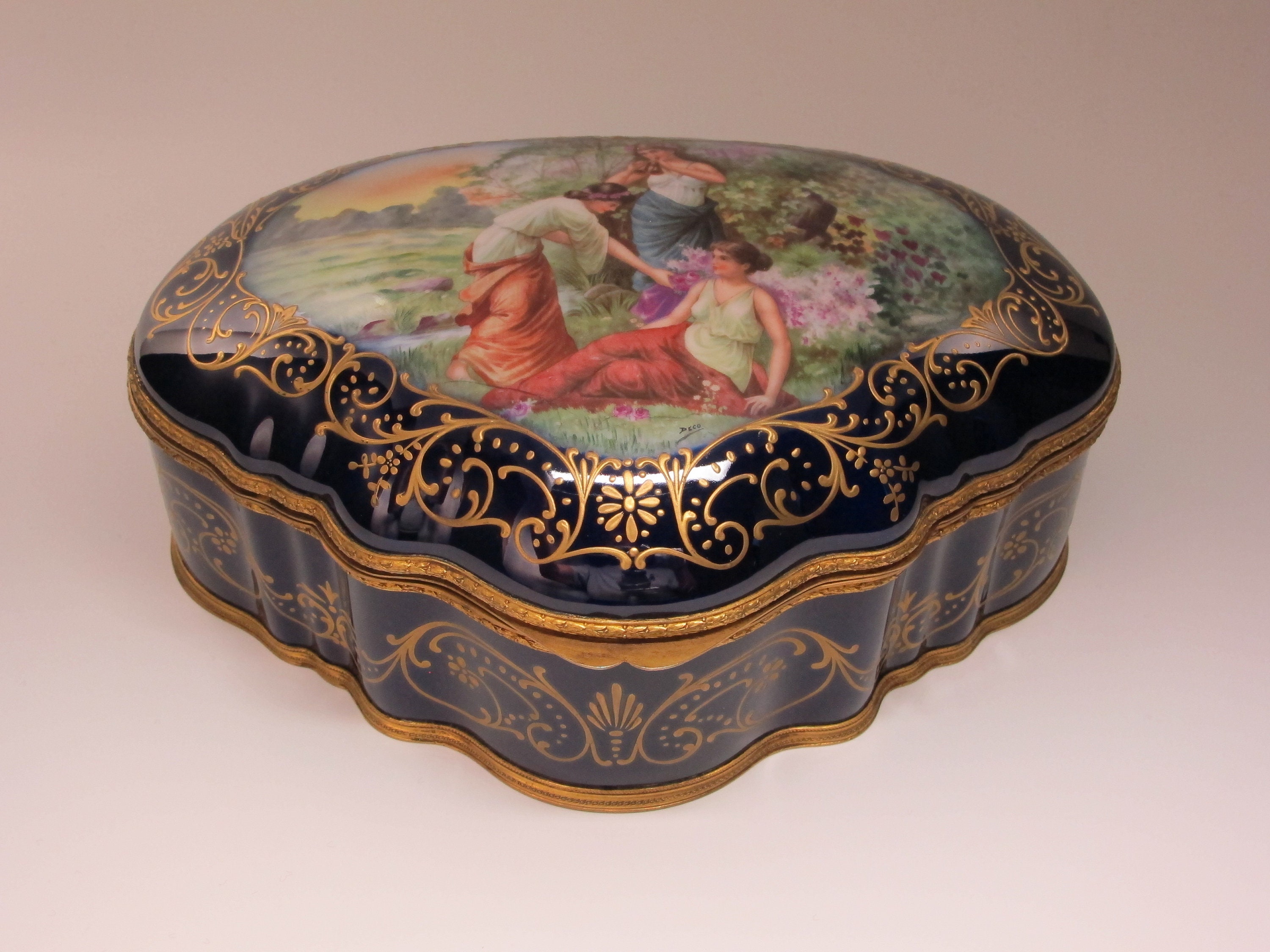 Large Antique Baroque Hand Painted Porcelain Dresser/trinket - Etsy