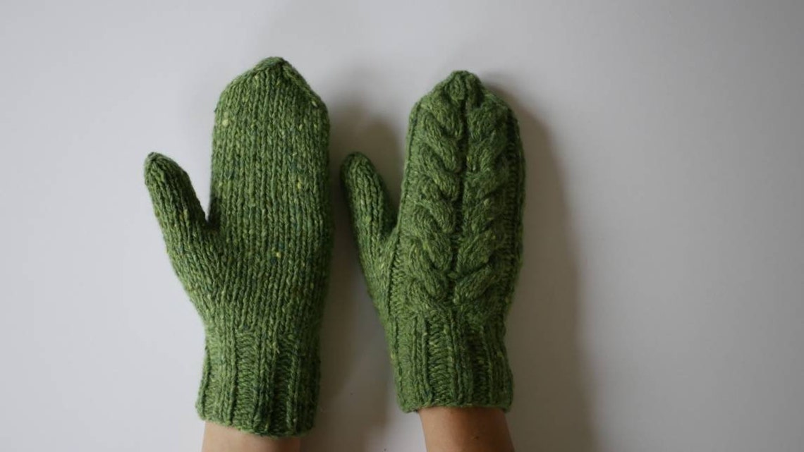Knit Mittens Winter Mittens Green Mittens Merino Mittens | Etsy