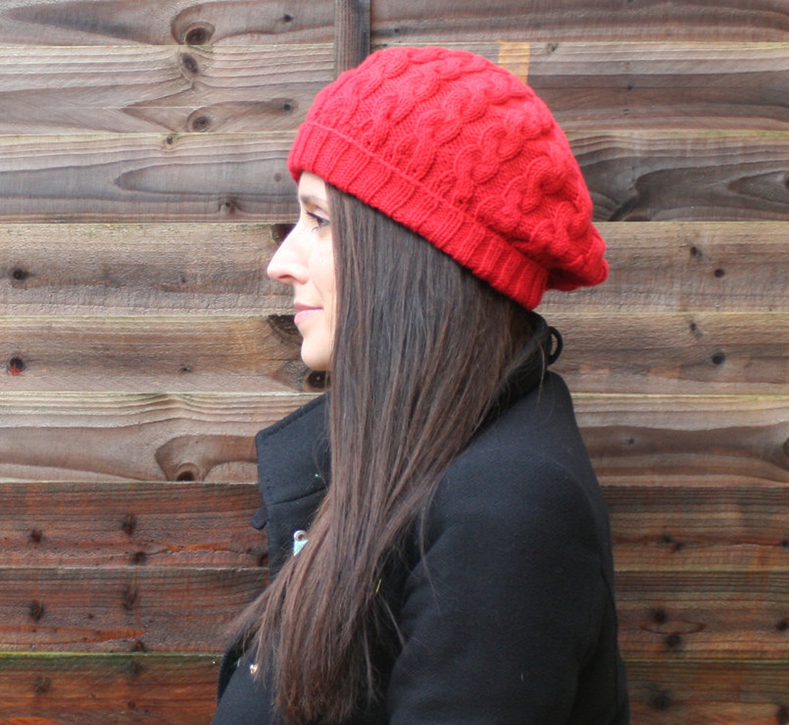 Women's Warm Beret / Red Knit Hat / Red Knit Beanie / Cable Knitted ...