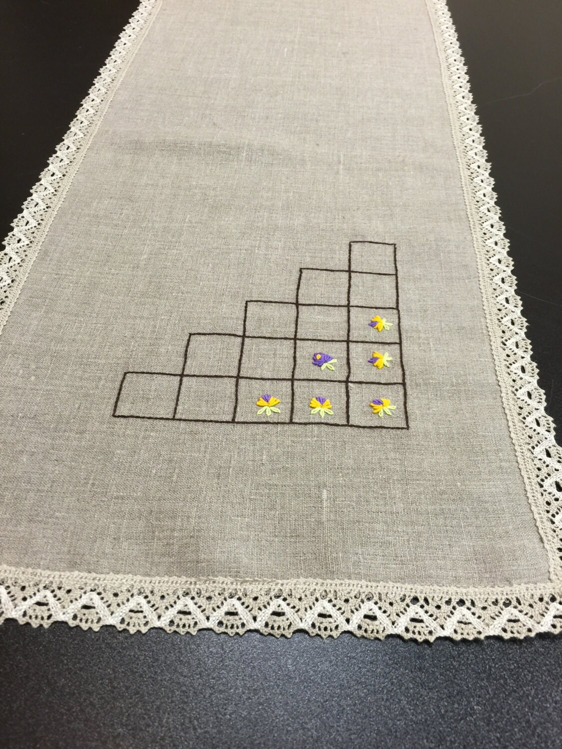 Linen Table Runner Hand Embroidery Table Decor Linen Lace Grey | Etsy