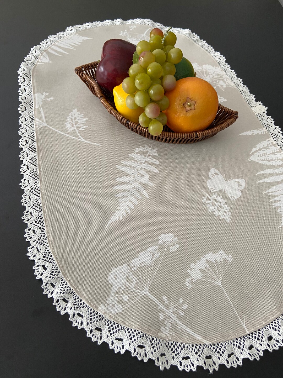 Oval Table Linen Oval Doily Cotton Table Mat Lace Beige Center Piece ...