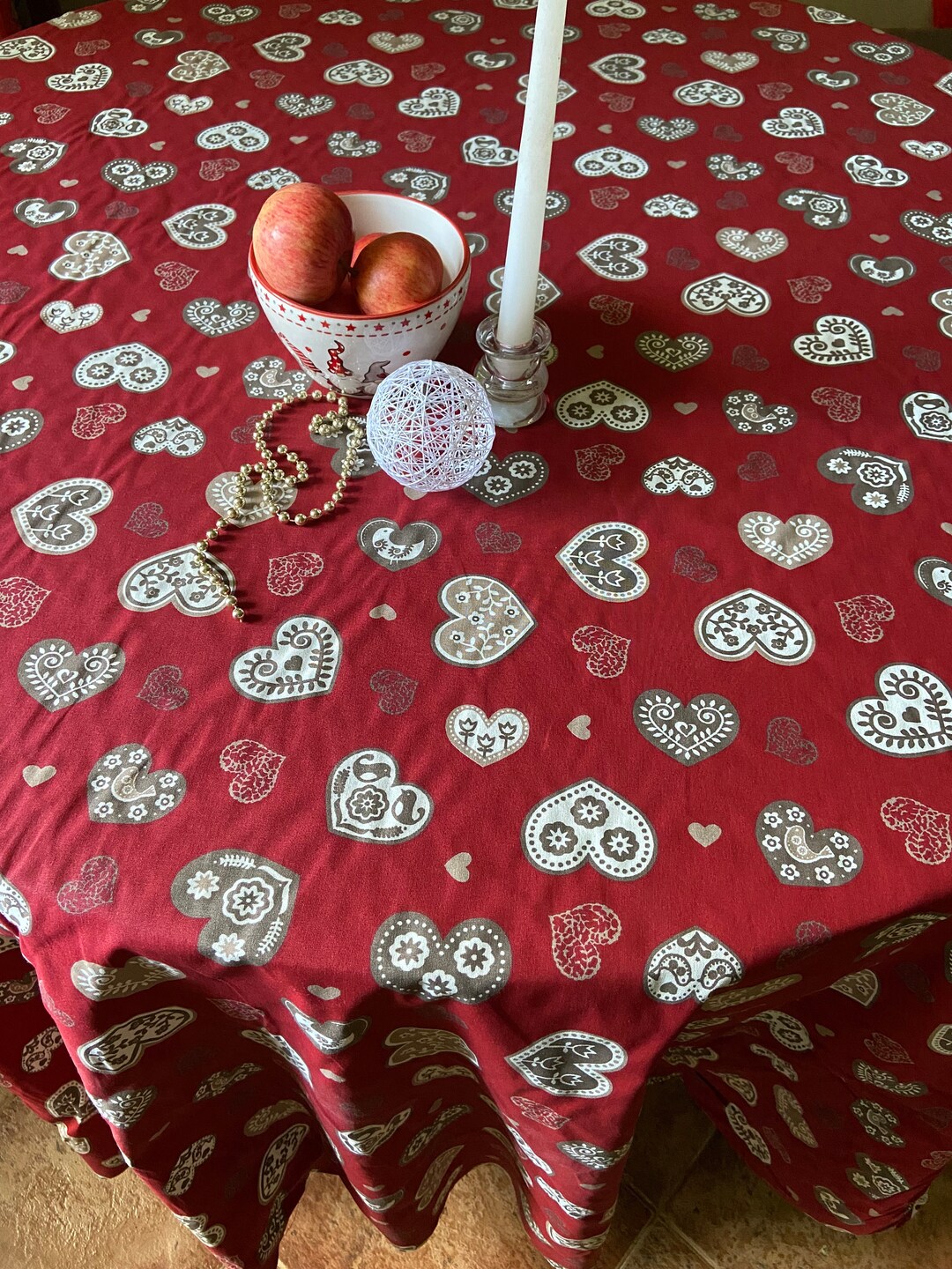 Red Christmas Tablecloth Round Tablecloth Hearts Oval Tablecloth ...