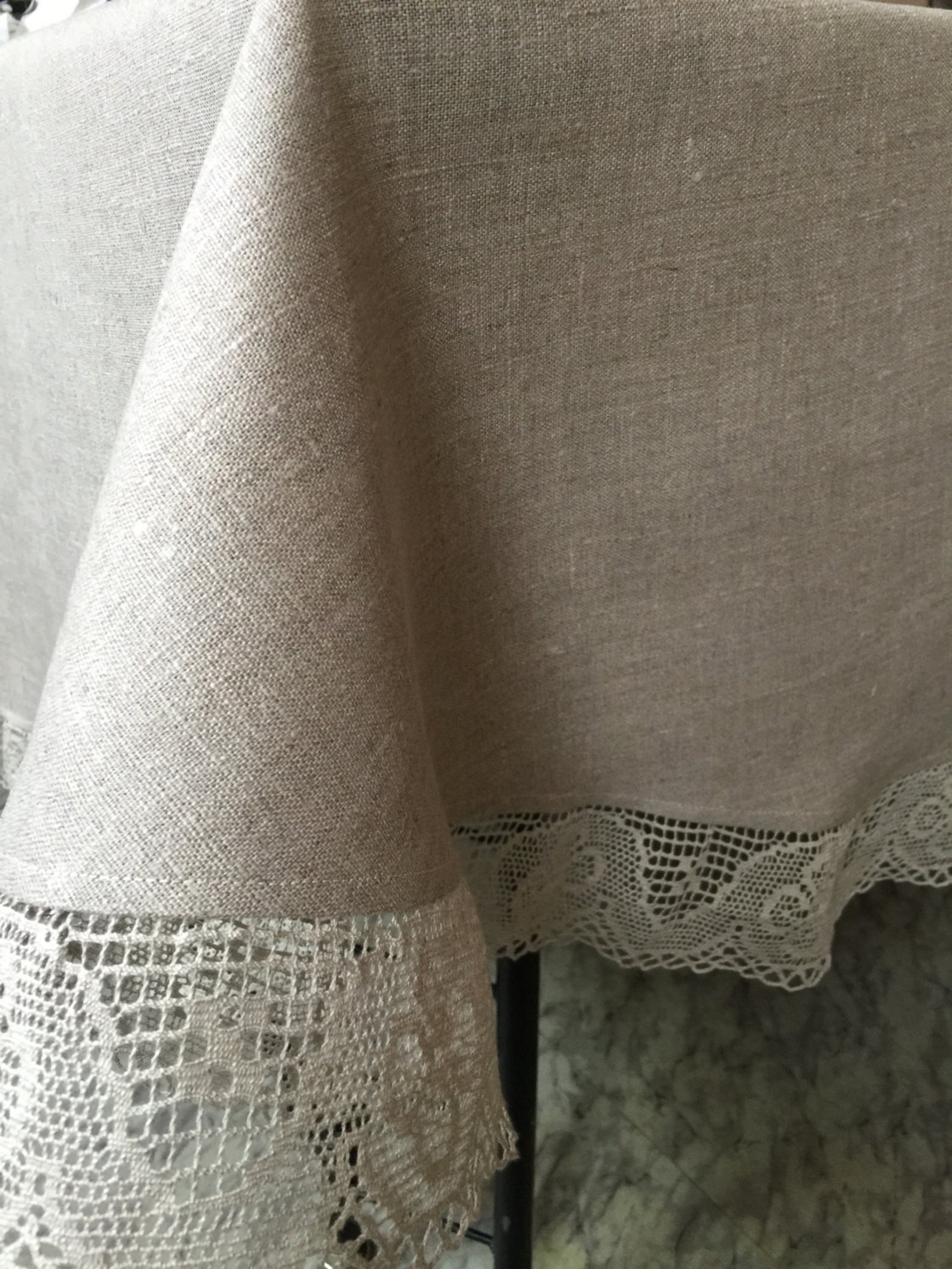 Round Tablecloth Linen Lace Natural Grey OR White Flax Oval - Etsy