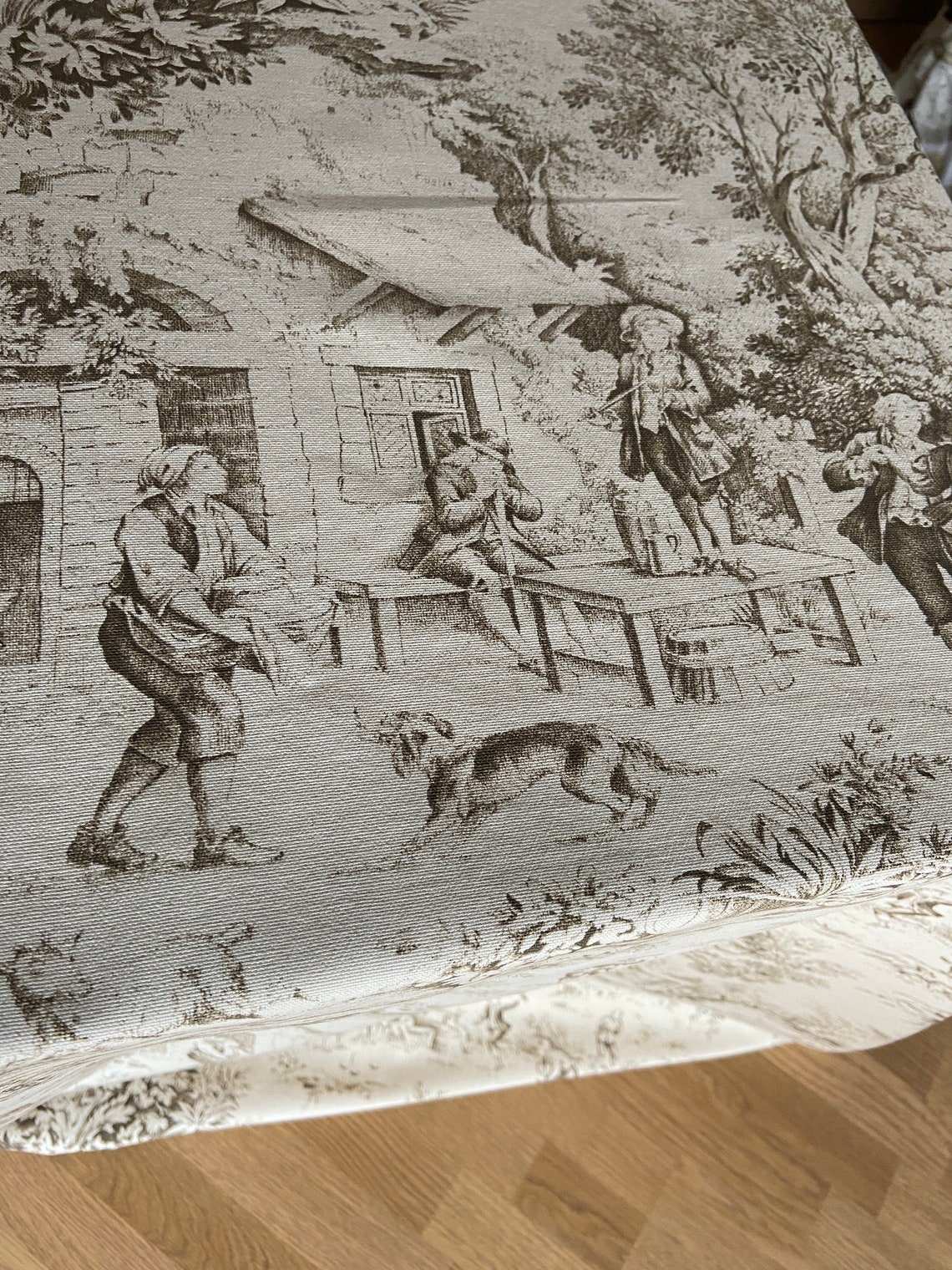 Round Tablecloth Toile De Jouy on Beige Table Linen Rectangle - Etsy