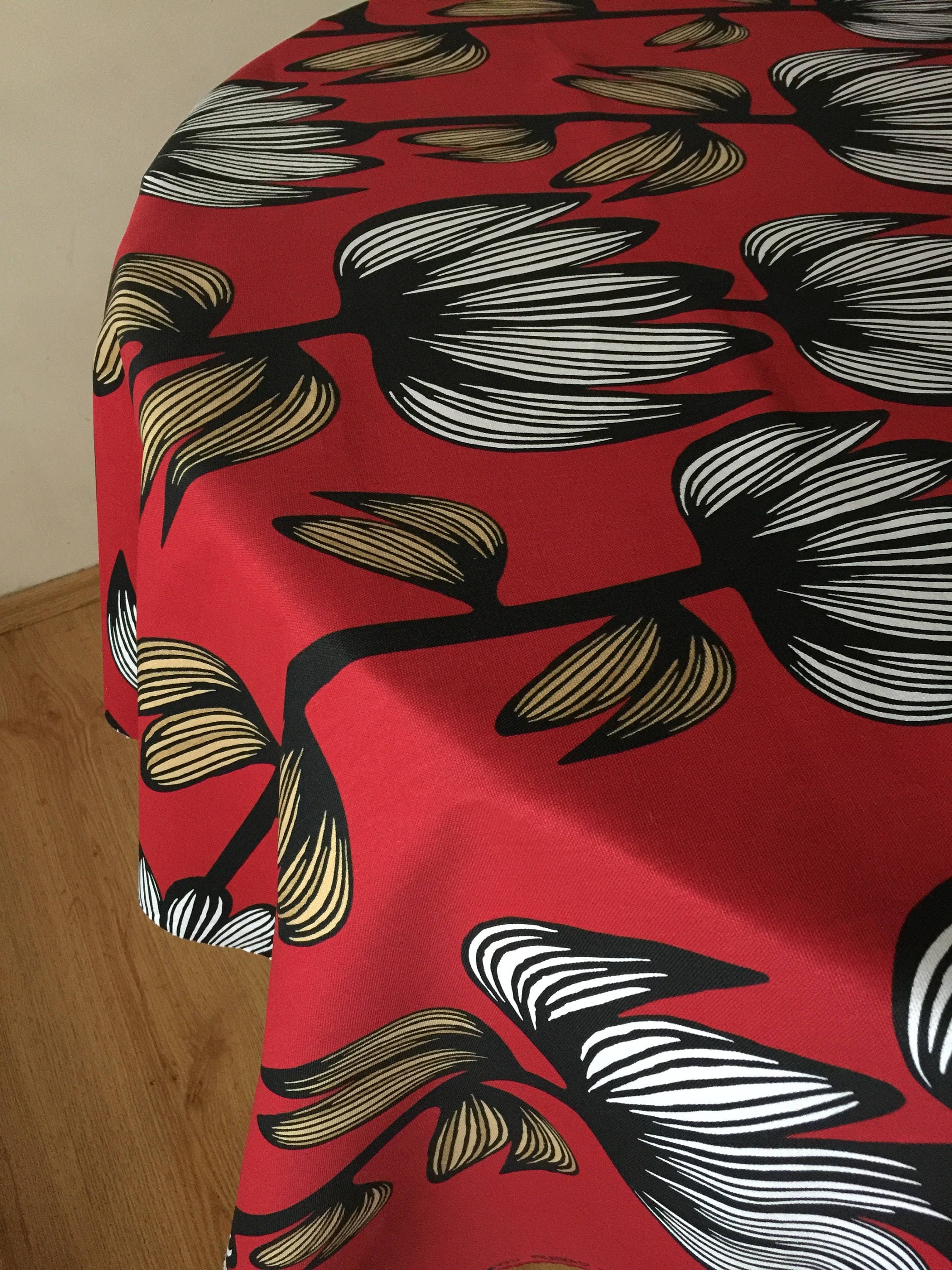 Round Oval Tablecloth Red Cotton Floral Tablecloth | Etsy