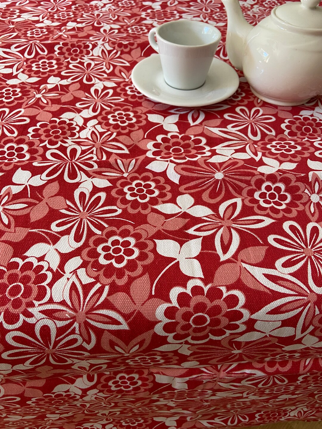 Round Tablecloth Red White Floral Tablecloth Oval Rectangle Square ...