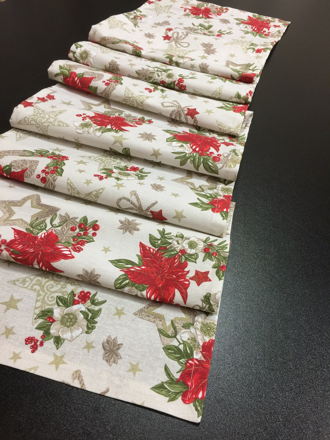 Christmas Table Runner Cotton Fabric Poinsettia Holiday Table Linen 90 ...