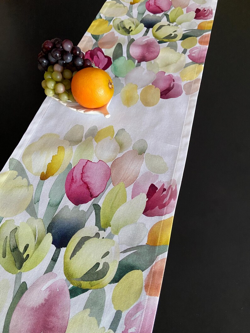 Cotton Table Runner Tulips on White - Etsy