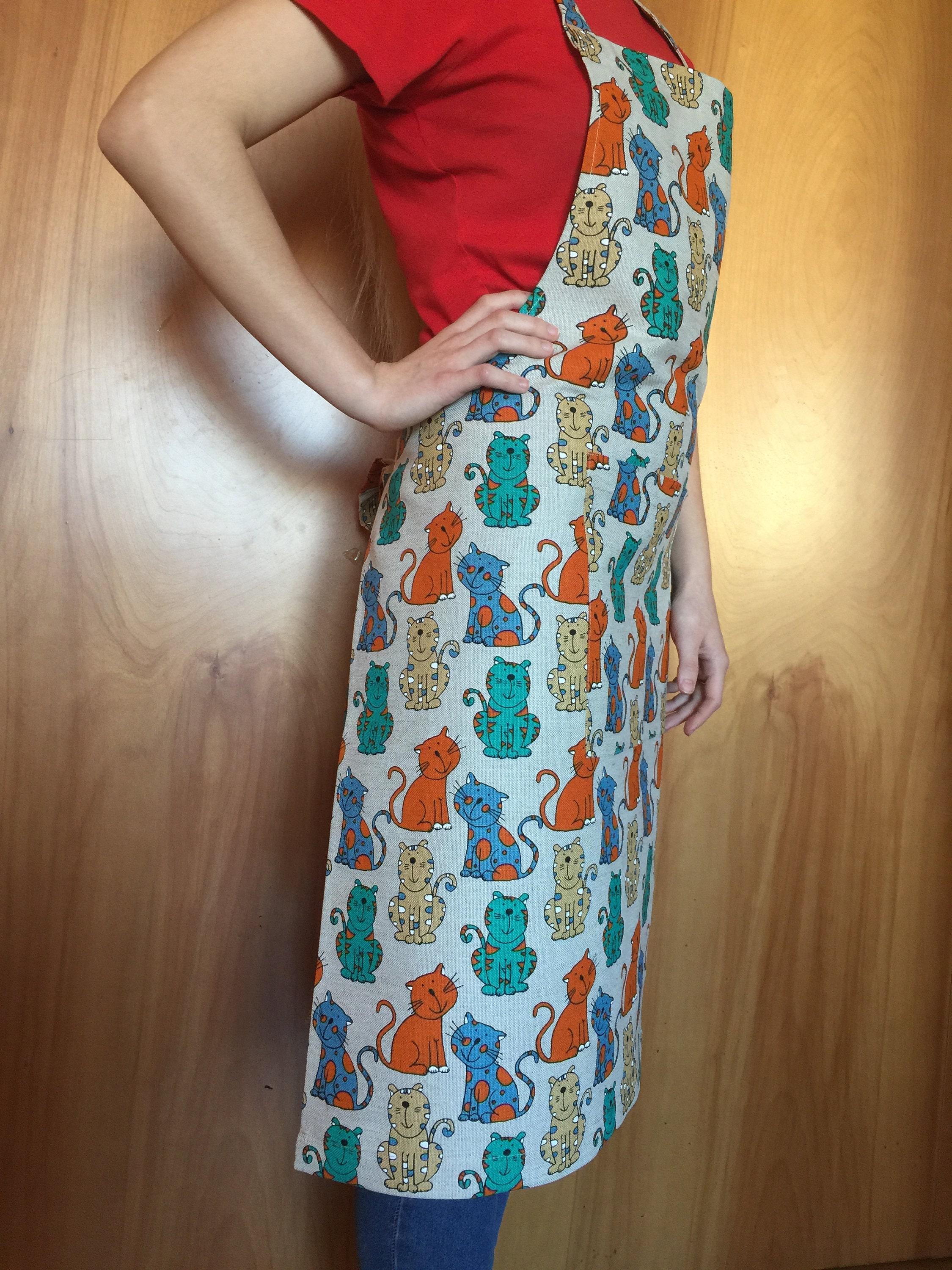 Linen Full Apron Colorful Cats Women Apron Kitchen Apron Chef - Etsy