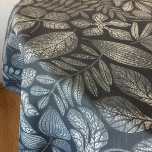 Round Tablecloth Linen Lace Cotton Fabric Printed Fabric Grey Leaves ...