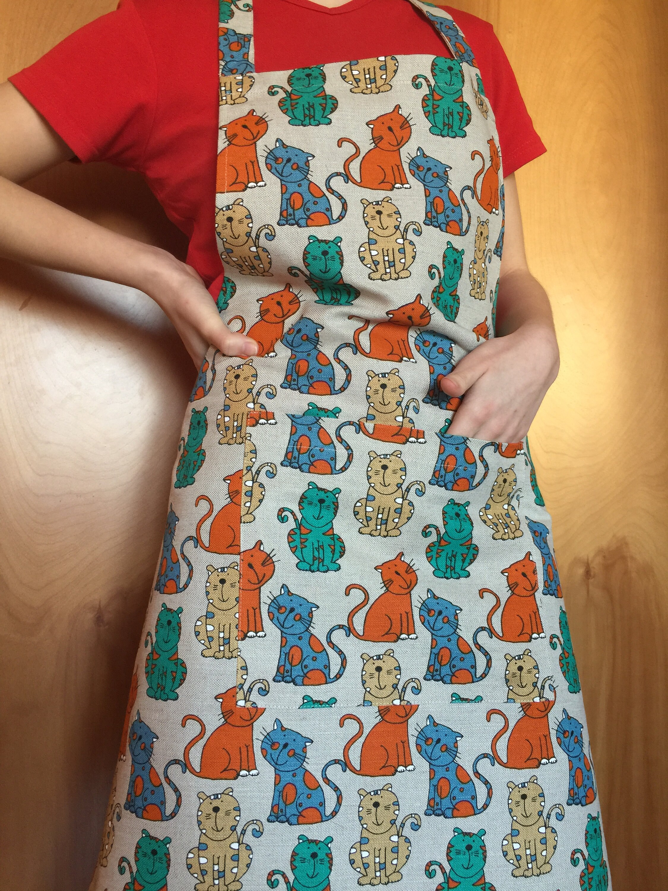 Linen Full Apron Colorful Cats Women Apron Kitchen Apron Chef - Etsy