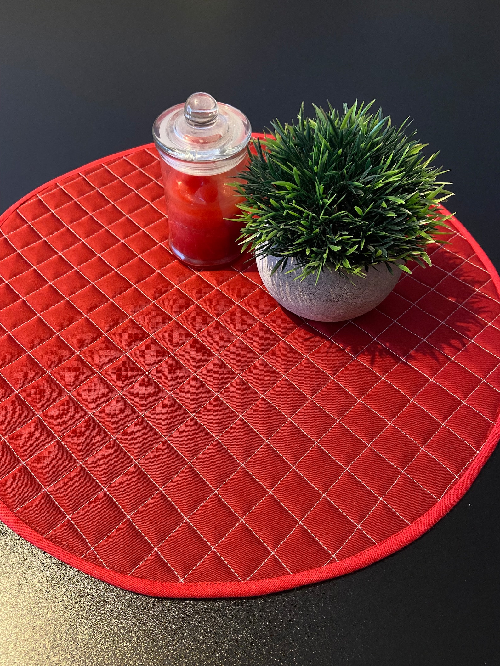 Round Cotton Fabric Quilted Placemats Set of 2 Table Linen - Etsy