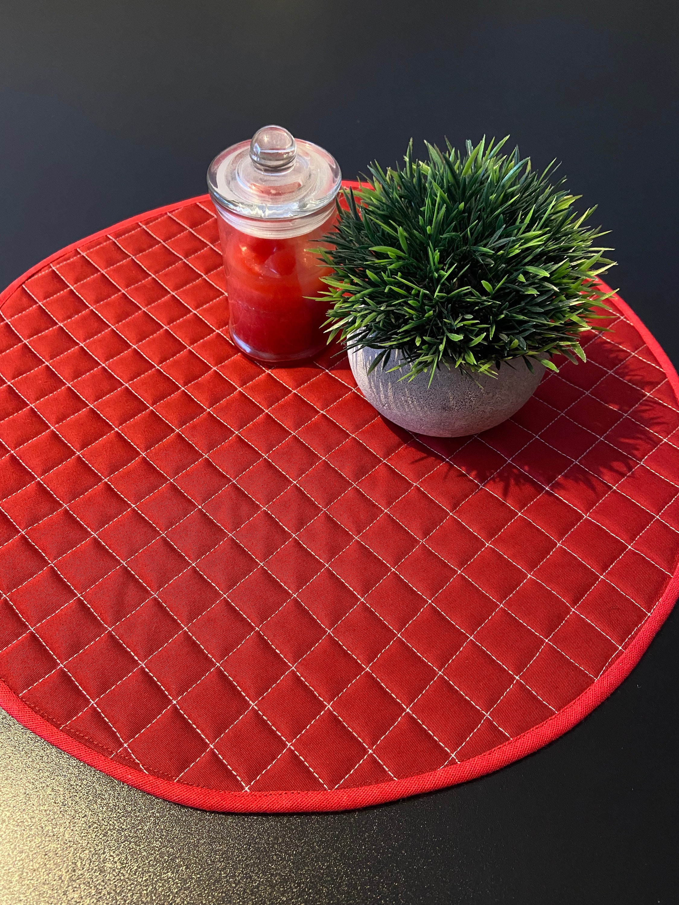 Round Cotton Fabric Quilted Placemats Set of 2 Table Linen - Etsy