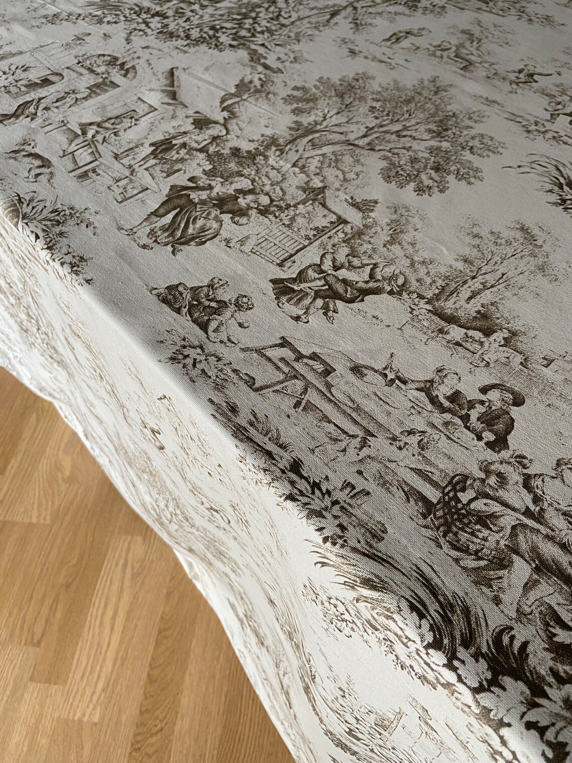 Round Tablecloth Toile De Jouy on Beige Table Linen Rectangle - Etsy