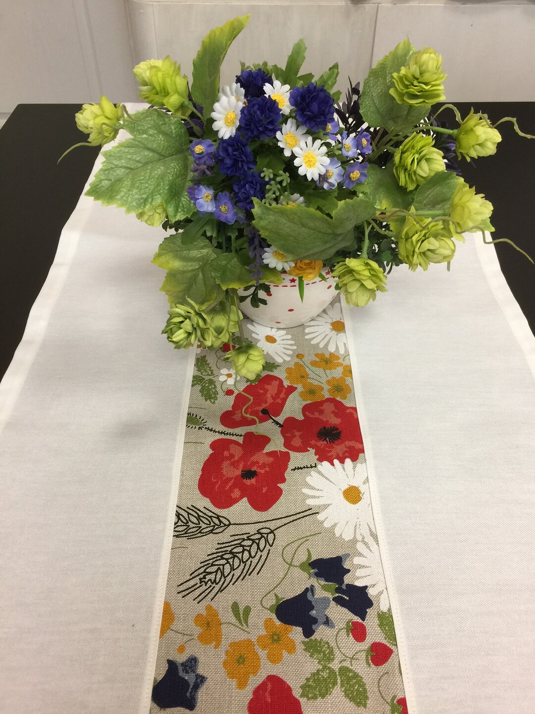 Table Runner Meadow Table Runner Poppy Table Linen Two Fabric - Etsy