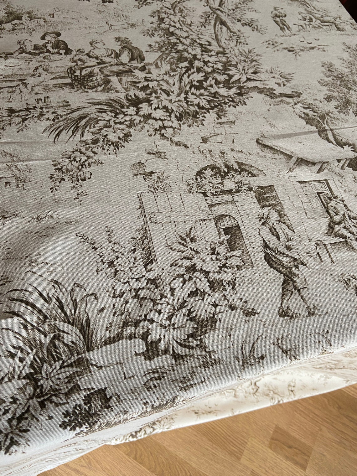 Round Tablecloth Toile De Jouy on Beige Table Linen Rectangle - Etsy