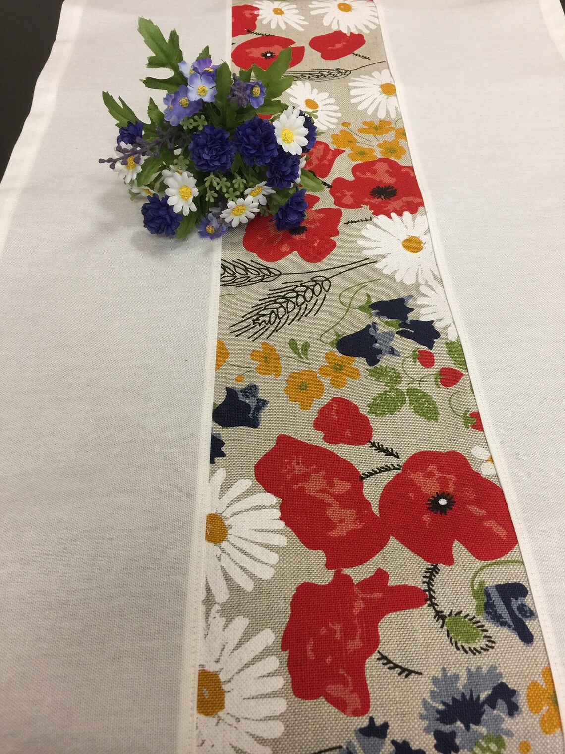 Table Runner Meadow Table Runner Poppy Table Linen Two Fabric - Etsy