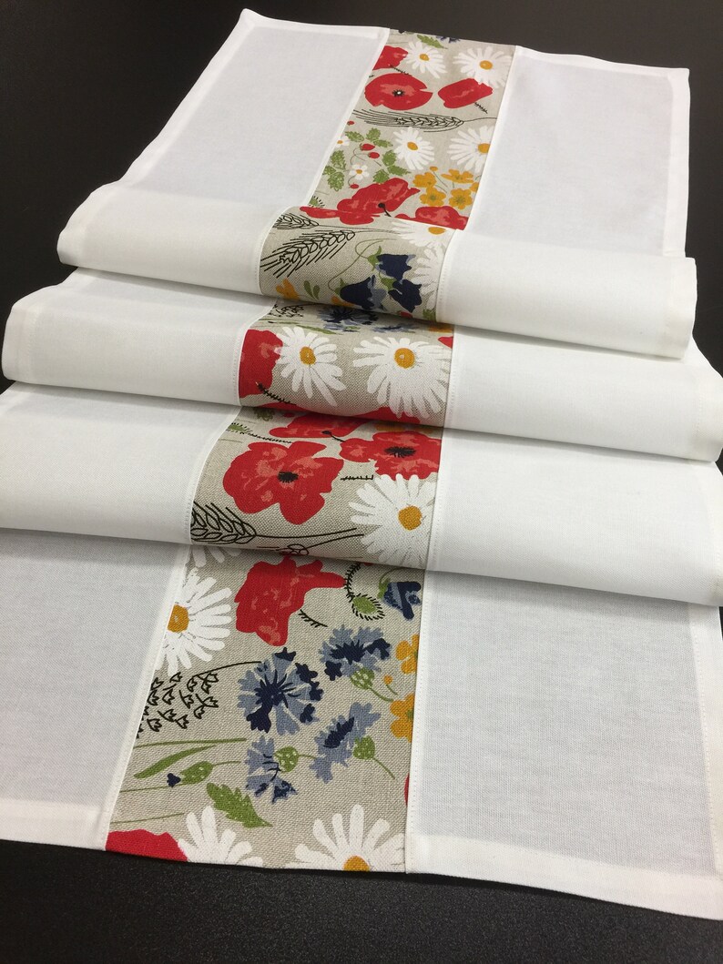 Table Runner Meadow Table Runner Poppy Table Linen Two Fabric - Etsy