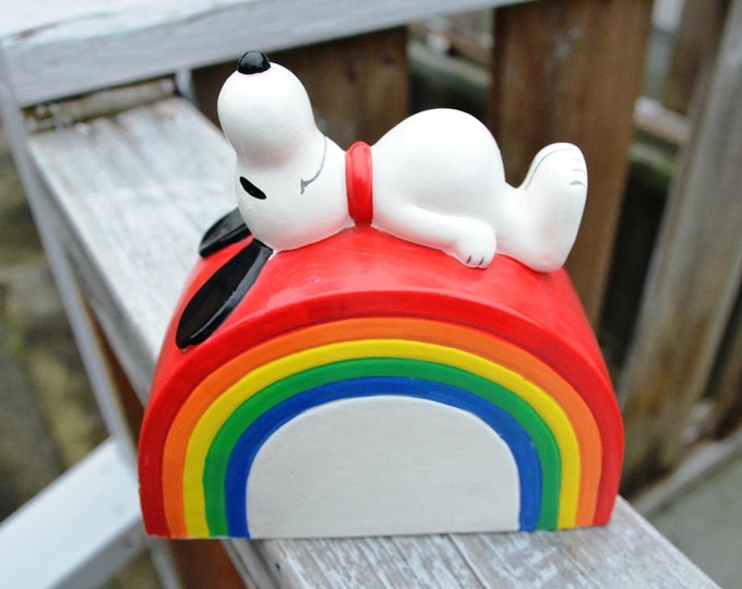 Vintage 1966 Snoopy Piggy Bank, Snoopy Over the Rainbow Piggy Bank, Kid ...