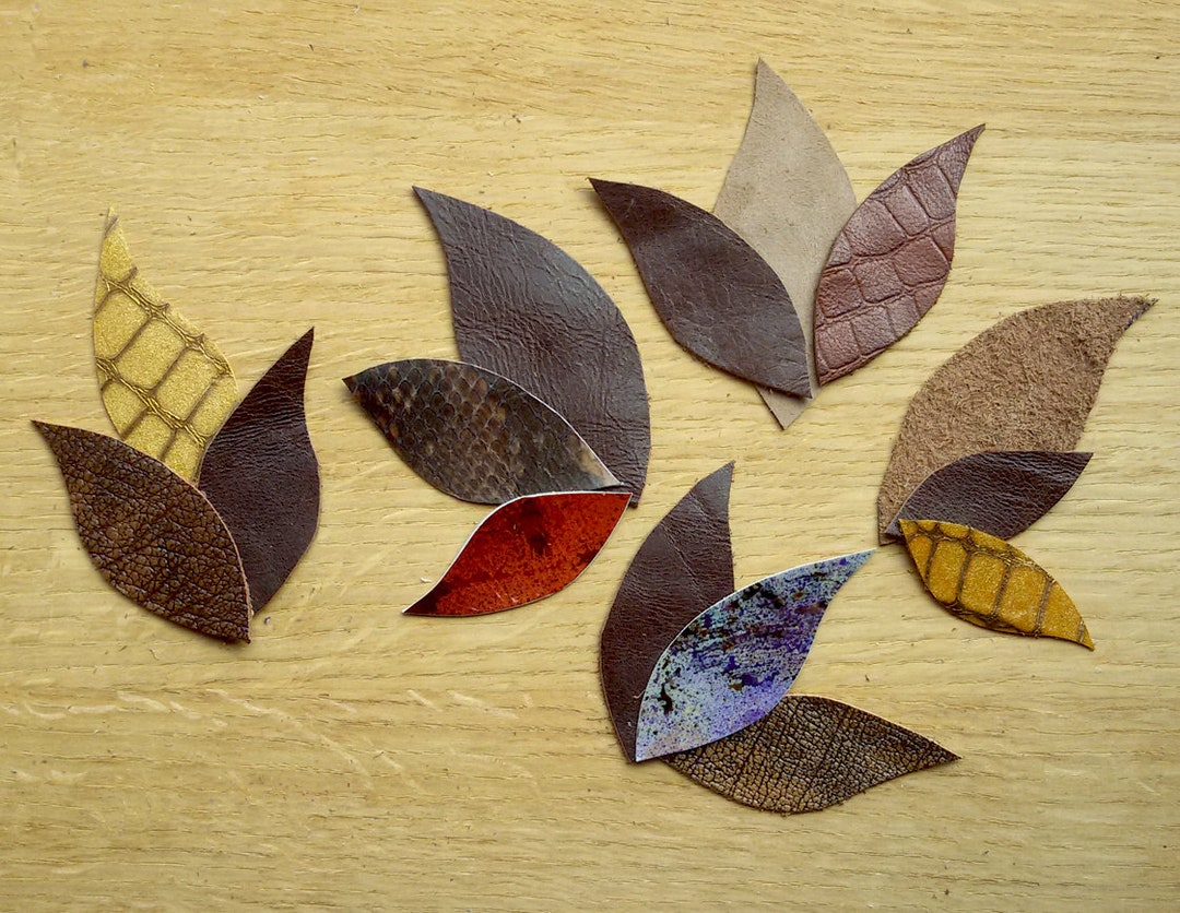 Leather Leaves Mixed Sizes and Design,brown Leather Leaf,shades of ...