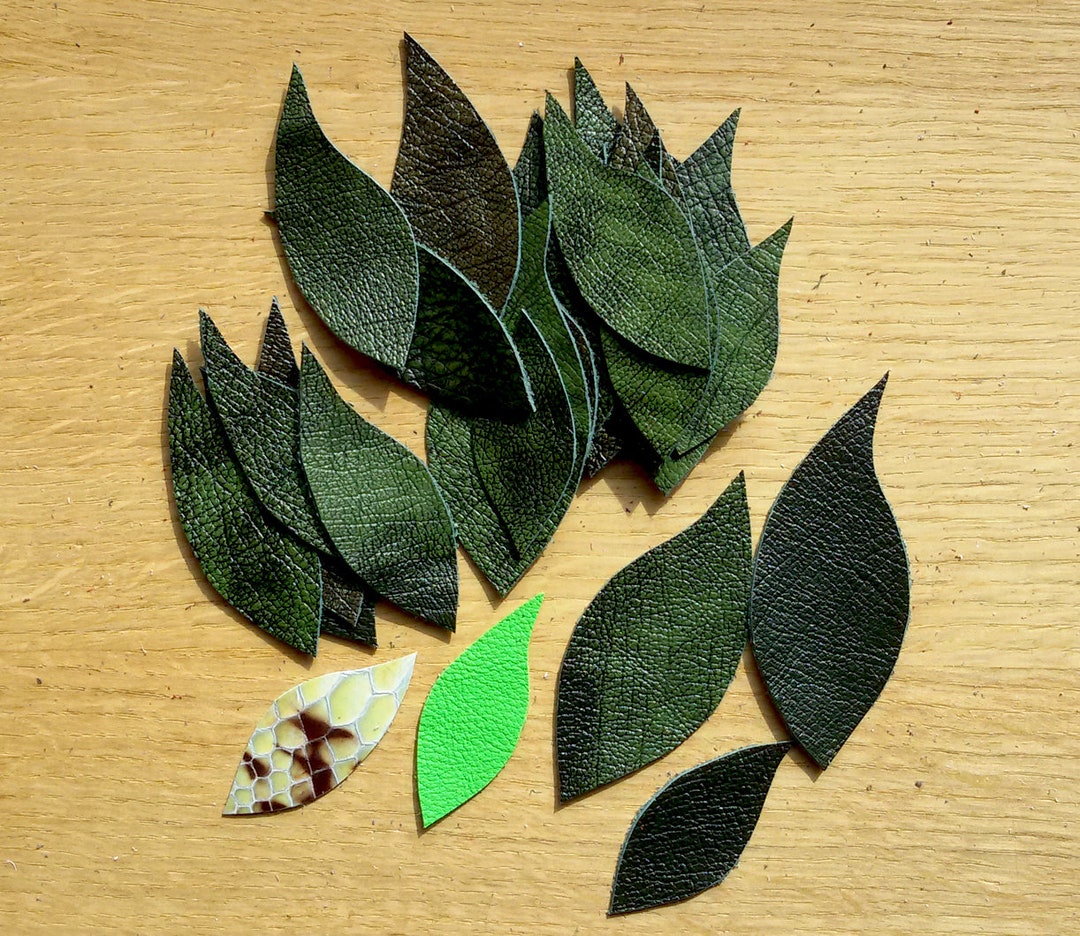 Leather Leaves Mixed Sizes and Design,green Leather Leaf,shades of Green Leather Leaves,green ...