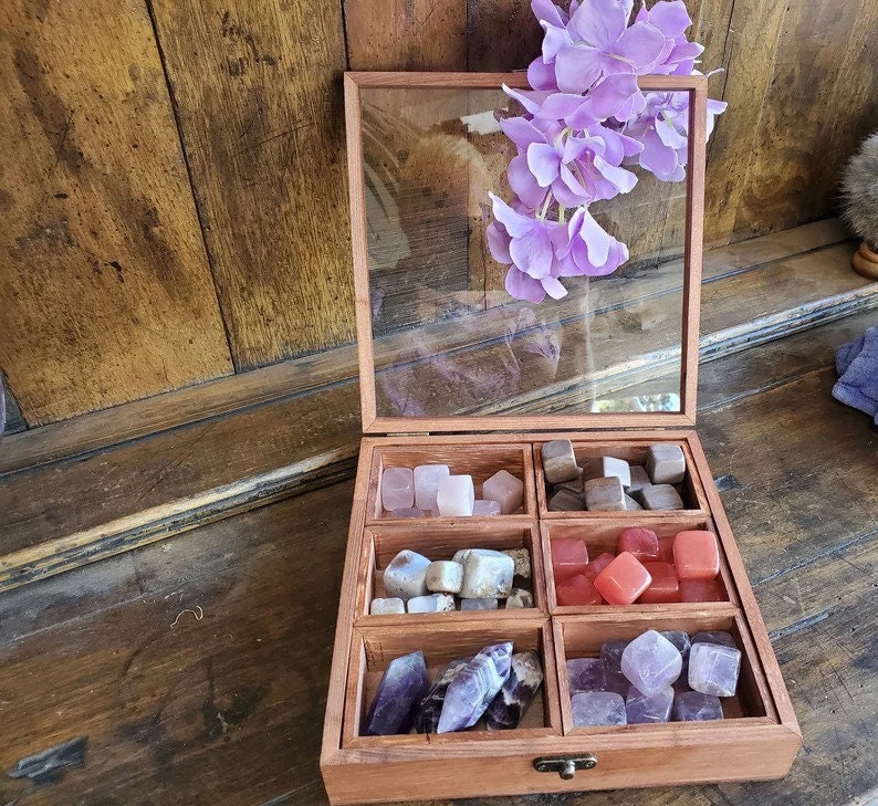 Wood Box With Glass Lid Bohemian Glass Top Box Natural - Etsy