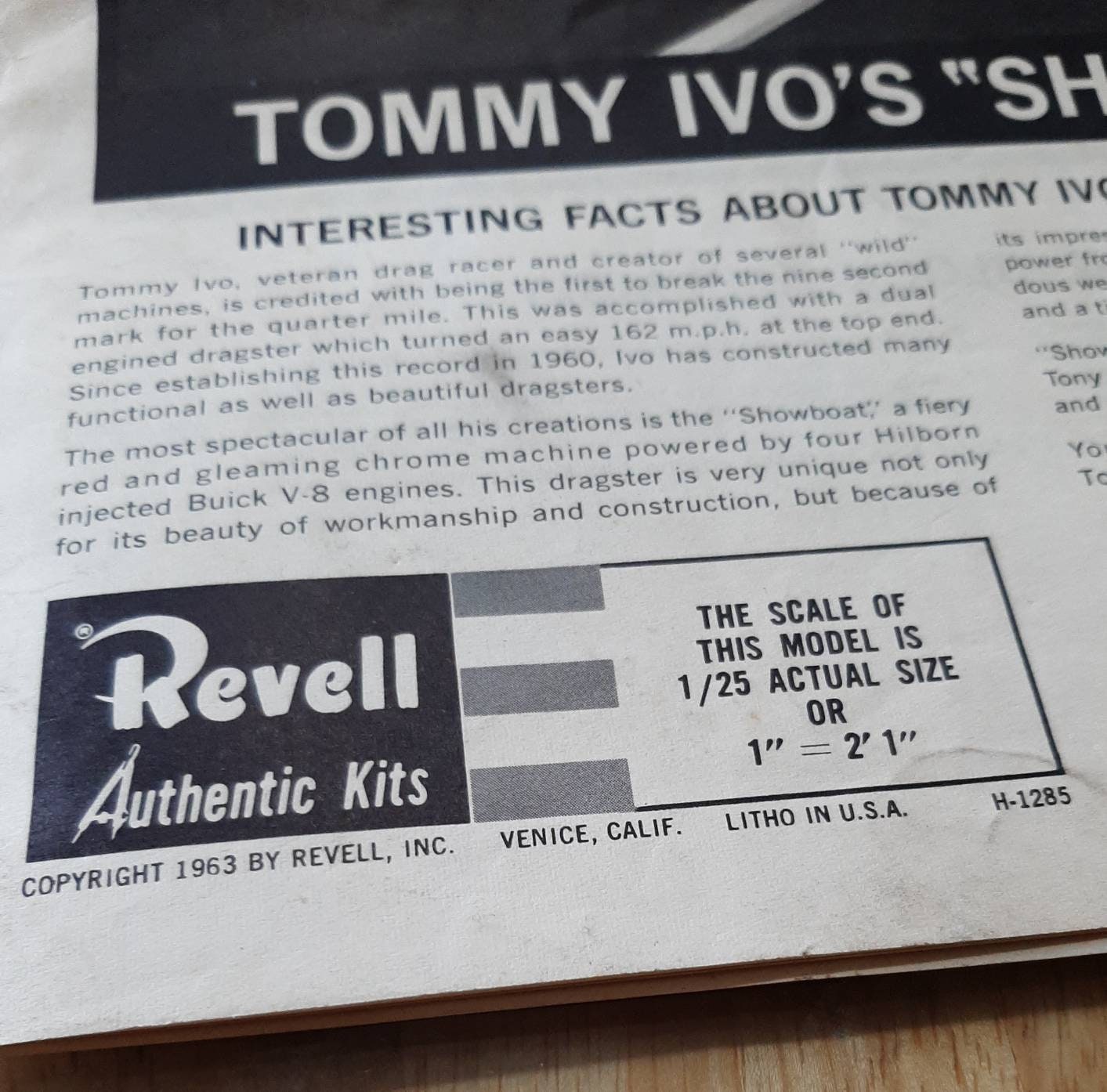 Vintage 1963 Revell Model Kit Instructions of Tommy Ivo's "showboat ...