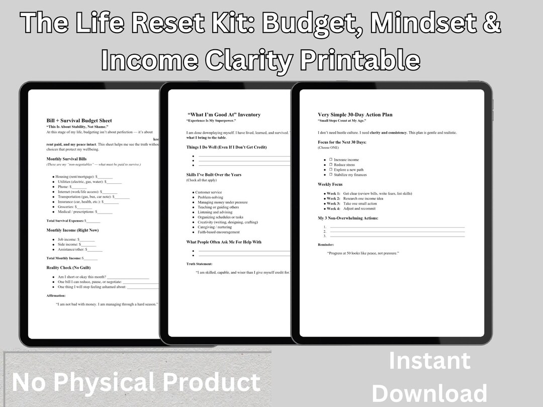 Survival Budget & Life Reset Planner | Financial + Mental Reset ...