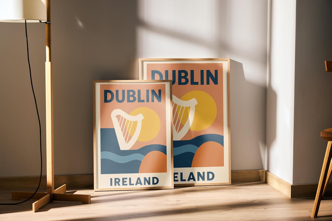 Dublin Ireland Print: Mid-century Modern Irish Harp Poster - Etsy
