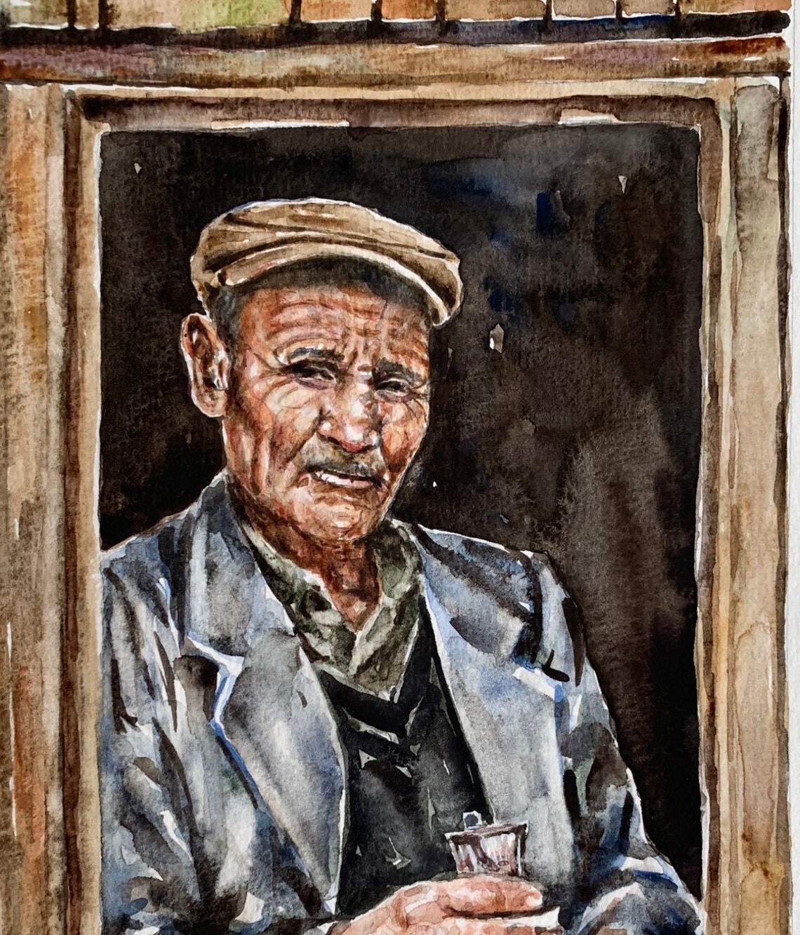 Original Watercolor Small Portrait of a Man,watercolor Art,man Portrait ...