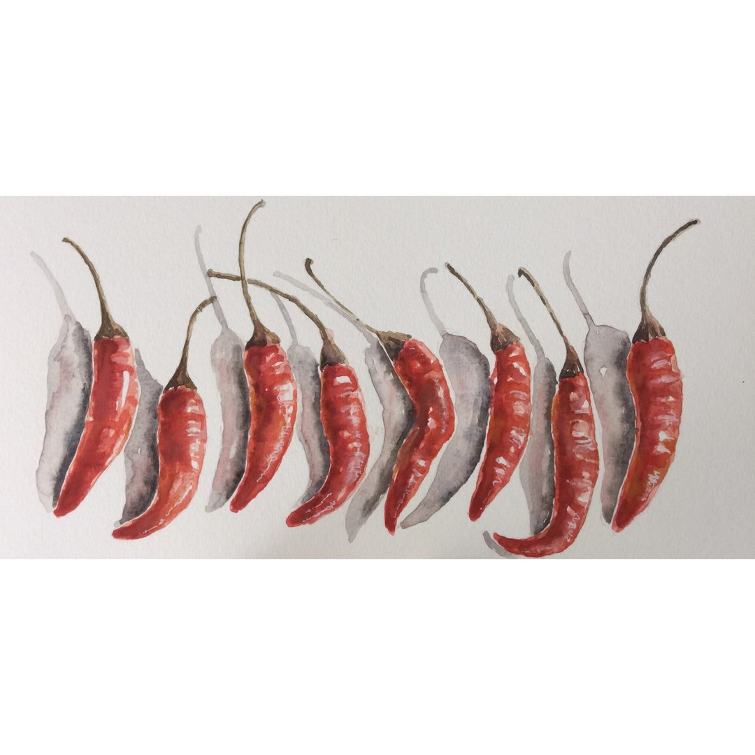 Watercolor Painting of Peppers,pepper Painting,still Life Art,kitchen ...