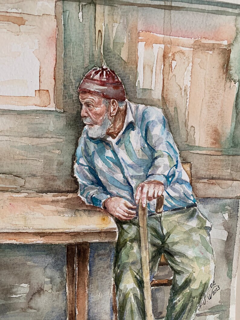 Figurative Original Watercolor Painting ''retirement'' 35cm X 24cm ...