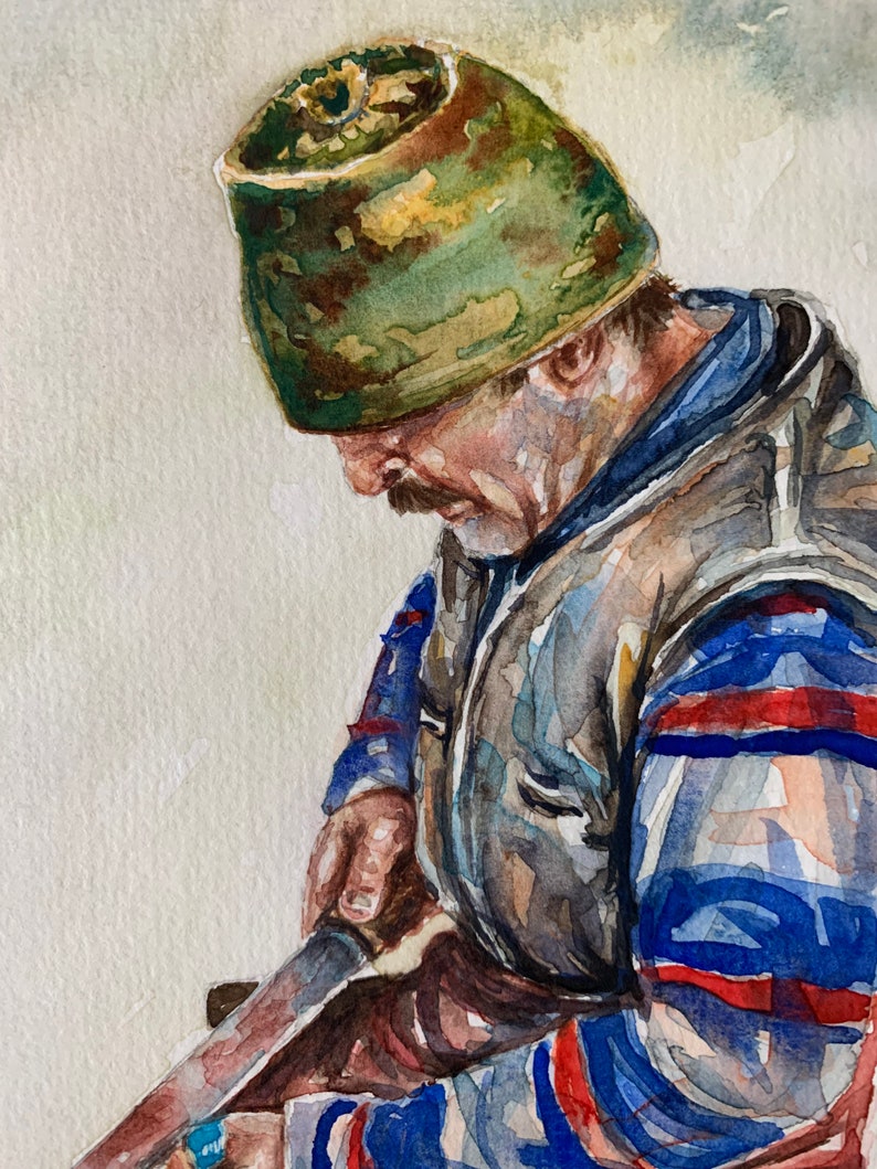 The Knife Grinder Original Watercolor Painting Figurative Art, Man in ...