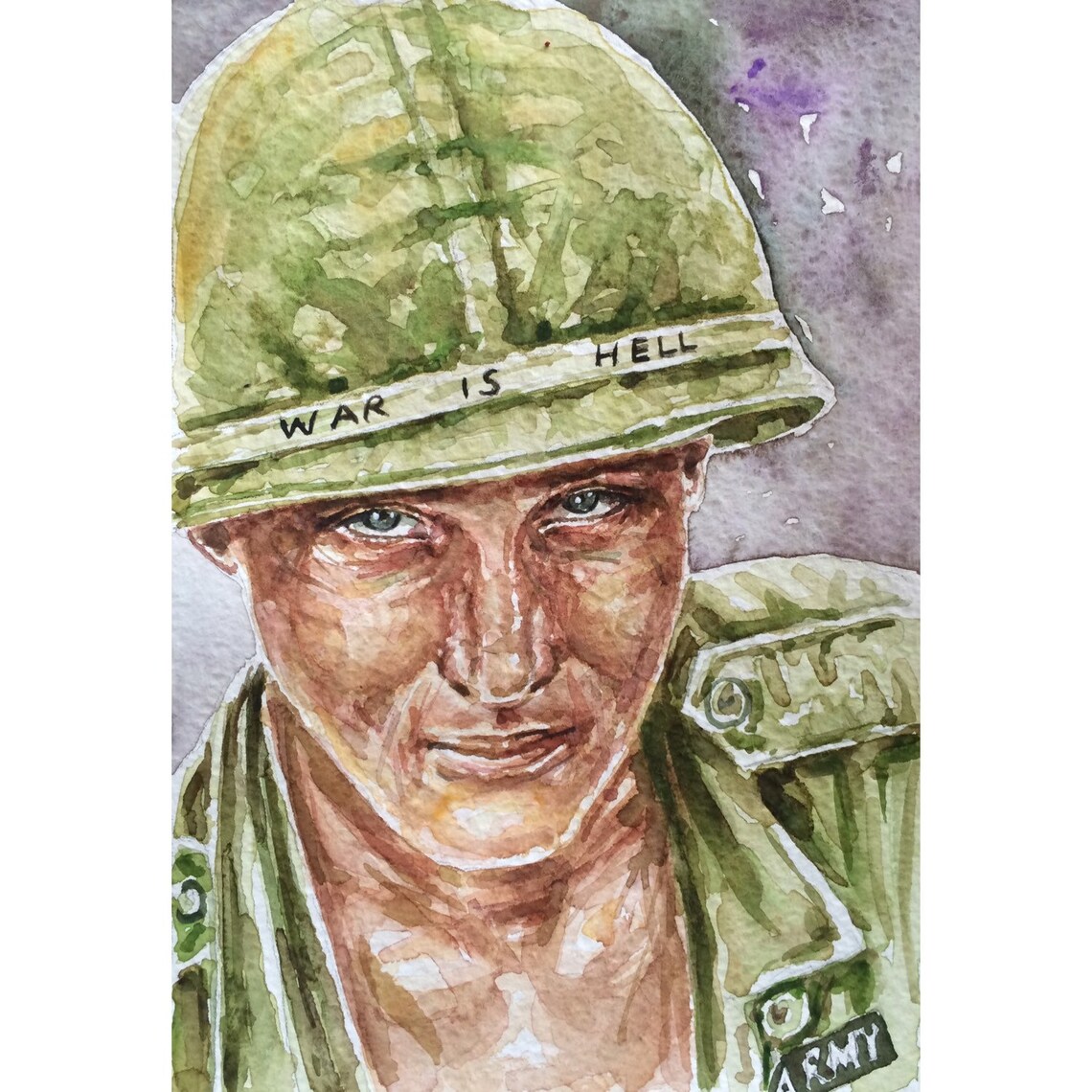 Watercolor Portrait of an American Soldier War is Hell ,portrait ...