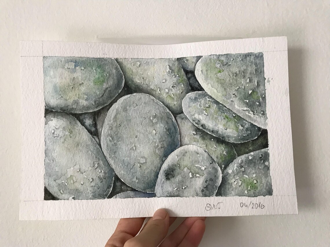 Stone Paintingwatercolor Stone Artwatercolor Painting - Etsy