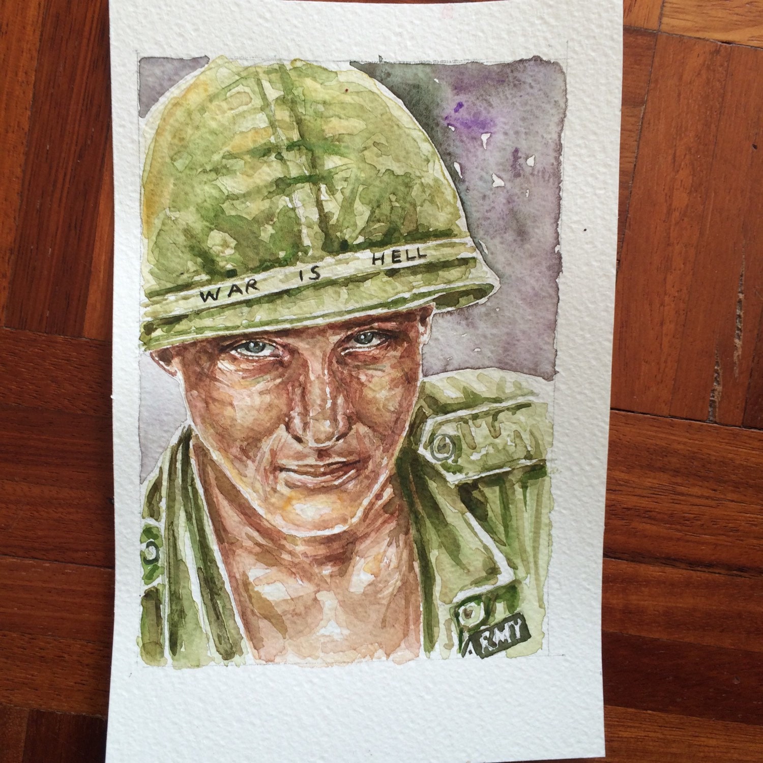Watercolor Portrait of an American Soldier War is Hell ,portrait ...