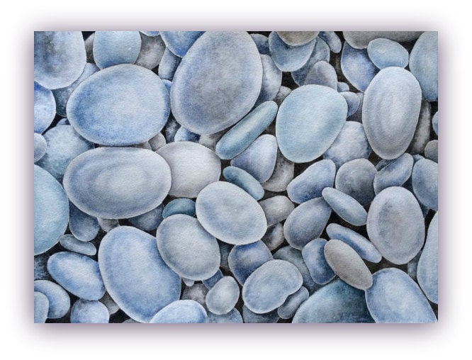 Watercolor Painting Stones Original Art Decorative Art Blue Decor - Etsy