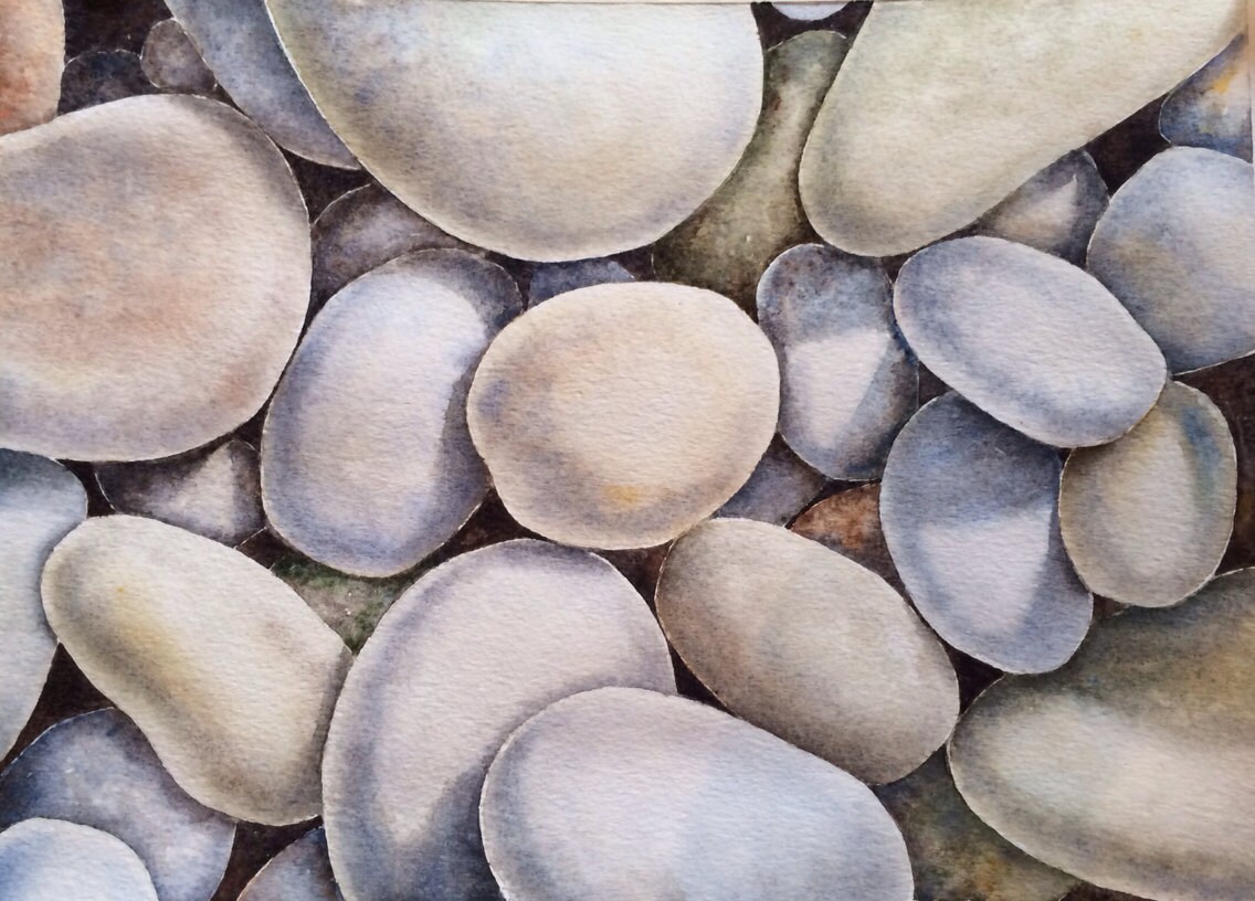 White Stones Original Watercolor Painting Rocks Decorative Art original ...